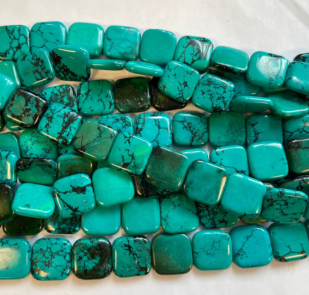 Stabilized Turquoise 20x5mm Flat Square Gemstone Bead -15.5 Inch Strand ...
