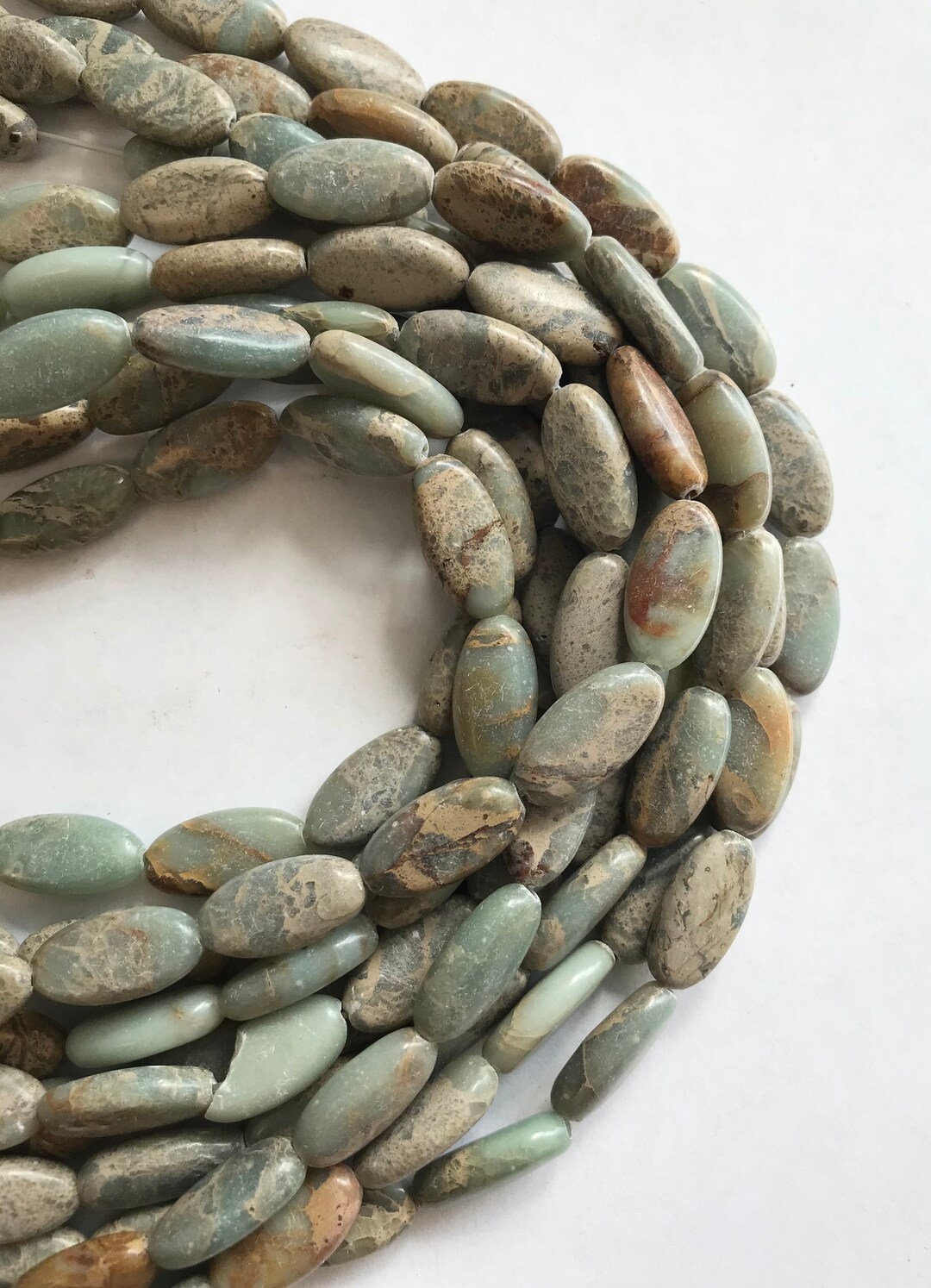 Natural Africa Blue Opal 18x9x5mm Flat Oval Gemstone Bead 15.5 Inch ...