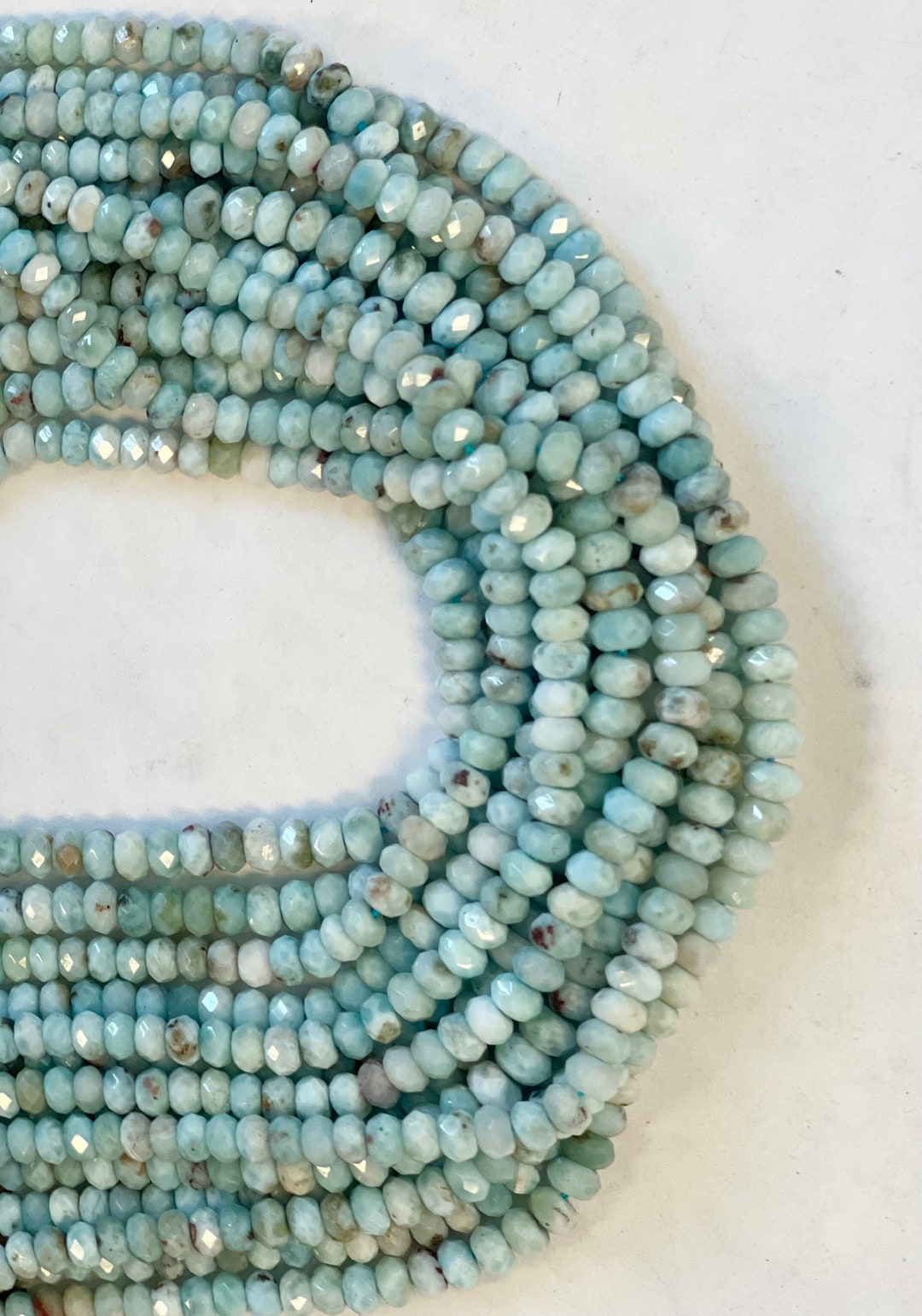 100% Natural Dominican Larimar 3x2mm Faceted Rondell Larimar Beads--15. ...