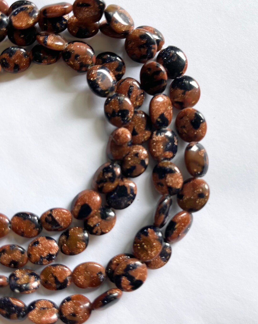 Brown and Blue Goldstone 10x8x3mm Flat Oval Gemstone Beads--15.5 Inch ...