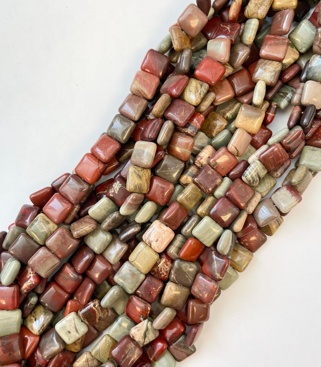 Natural Red Jasper 12x12x5mm Flat Square Gemstone Beads~ -15.5 Inch ...