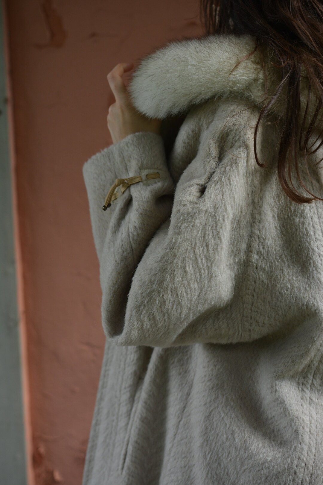 Vintage Cream/beige Lama Wool and Real Fur Collar Winter Coat - Etsy