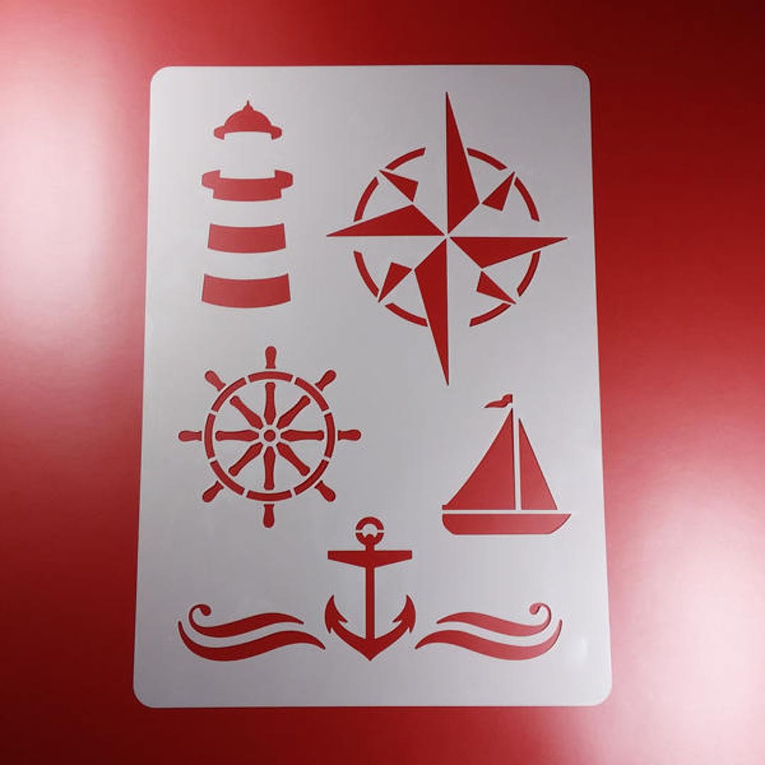 Template Lighthouse Anchor Steering Wheel Compass Rose Sailboat ...