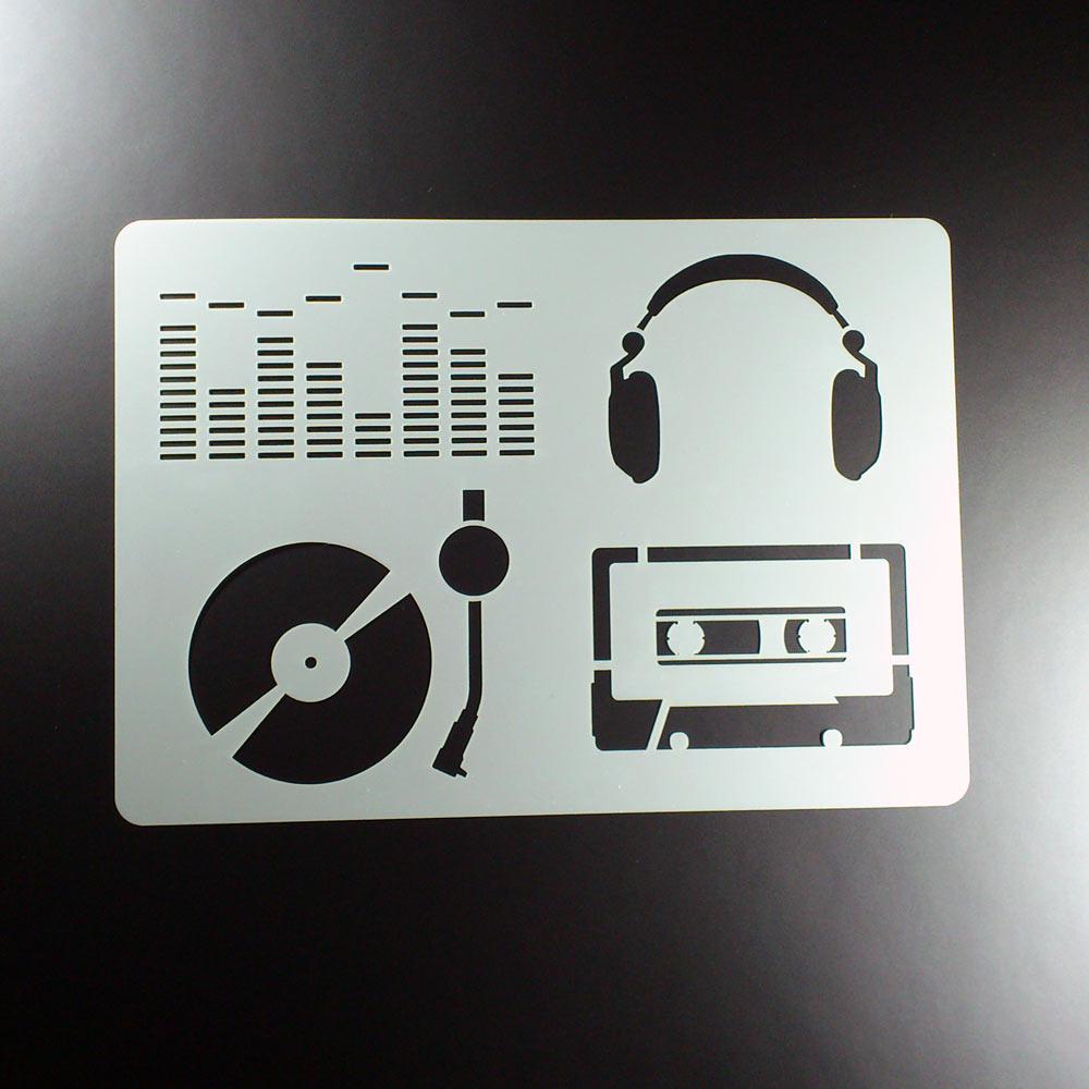 Stencil Cassette Turntable Headphones Record - BA18 - Etsy