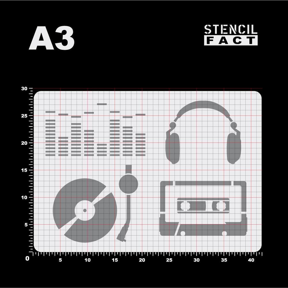 Stencil Cassette Turntable Headphones Record - BA18 - Etsy