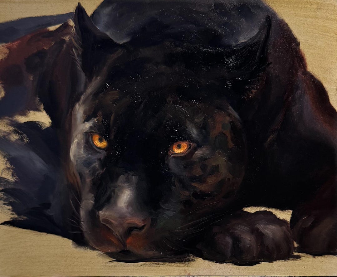 Black Panther Study – Original 8x10 Inch Oil Painting on Ampersand ...