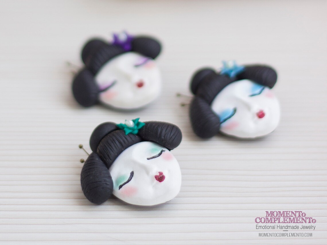 Brooches Geisha Handmade With Polymer Clay Hand Painted. Pin - Etsy