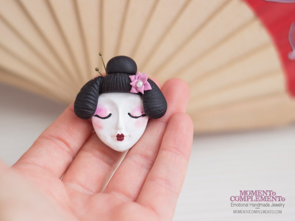 Brooches Geisha Handmade With Polymer Clay Hand Painted. Pin - Etsy