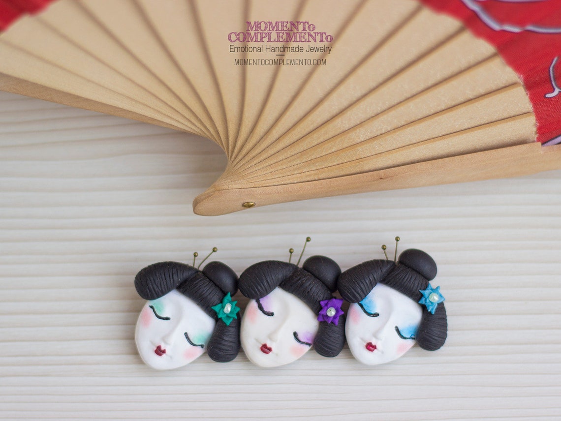 Brooches Geisha Handmade With Polymer Clay, Hand Painted. Pin Face of ...