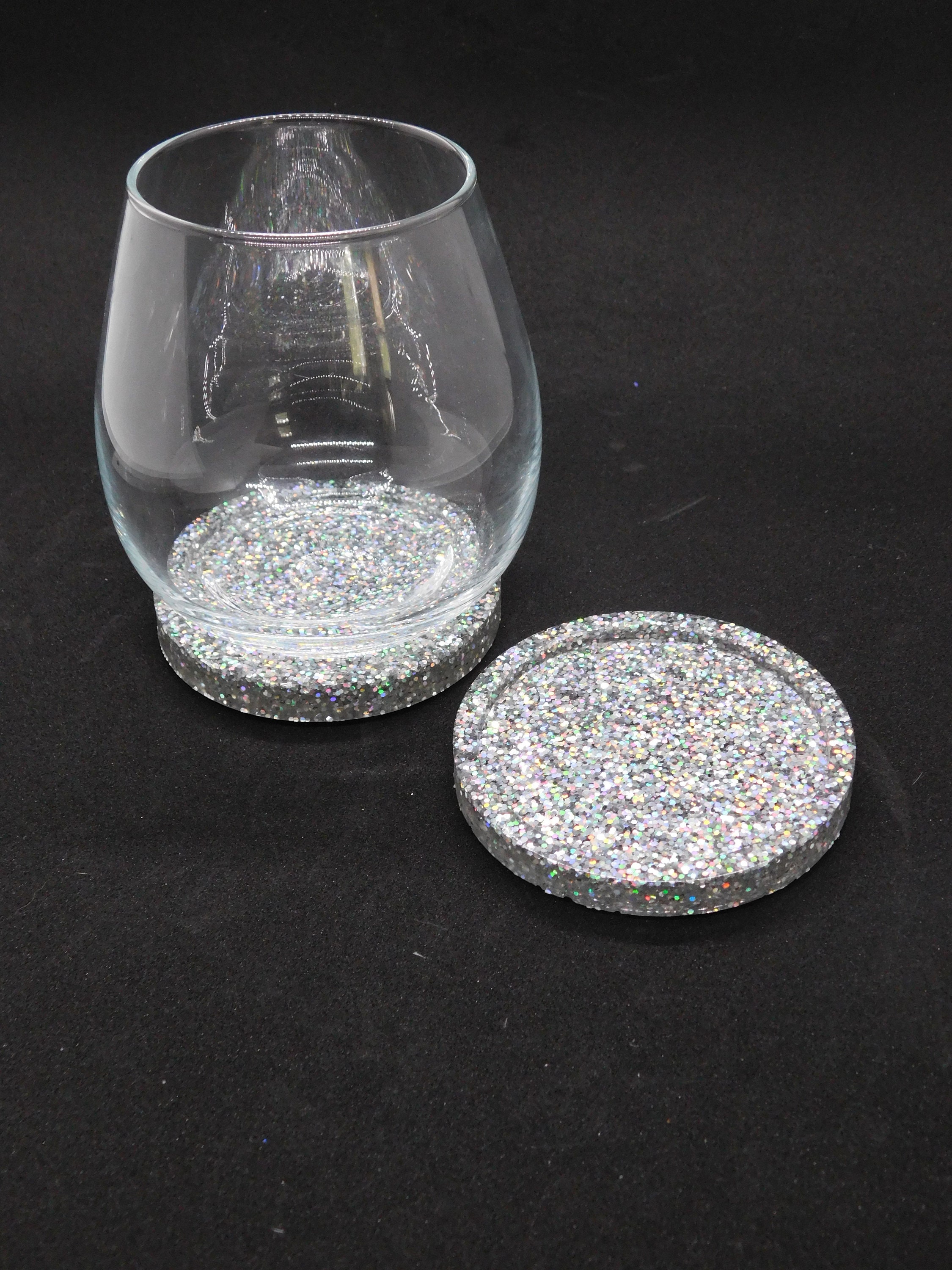 Solid Silver Glitter Round Coasters - Etsy España