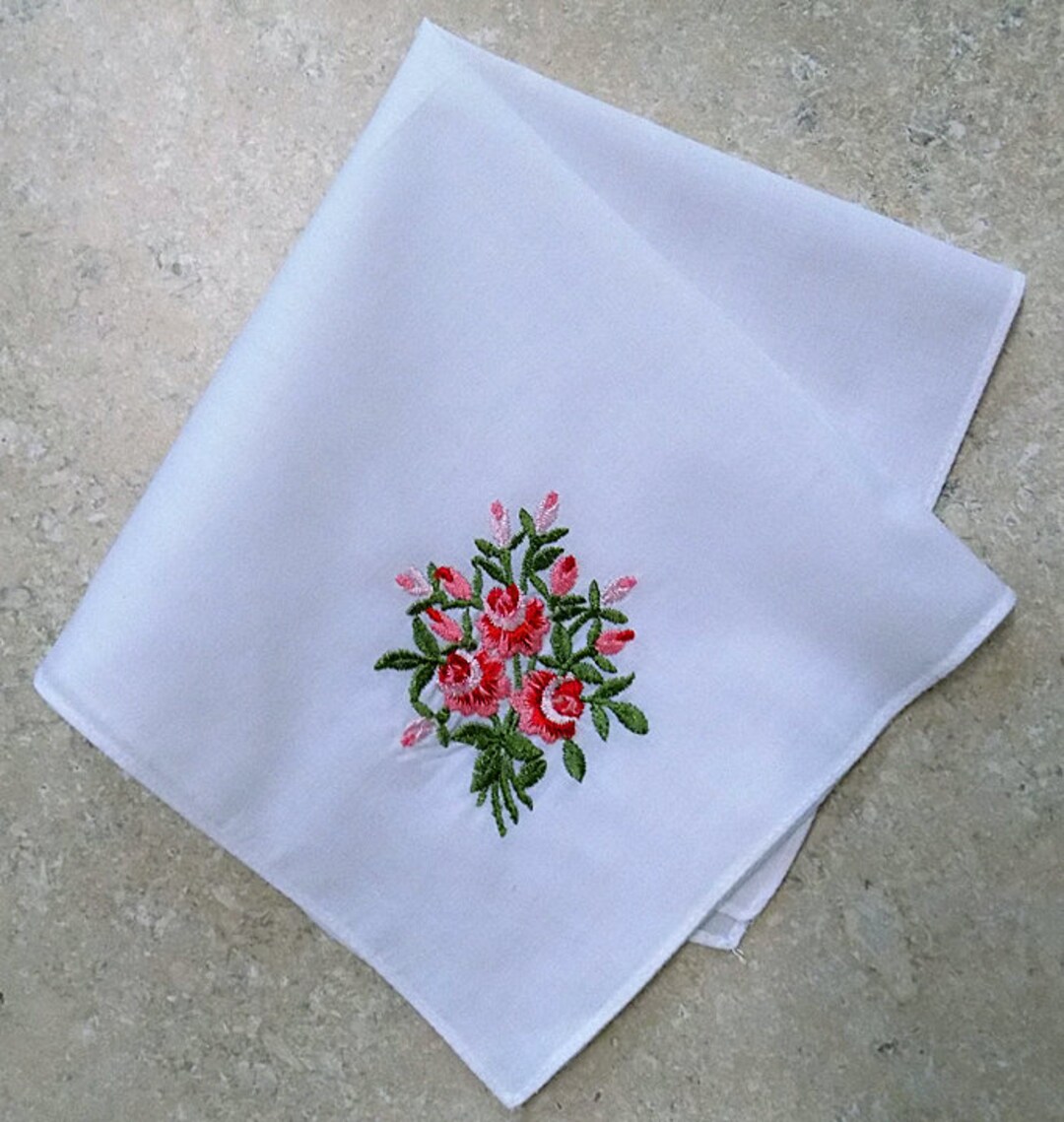 Personalized White Handkerchief Embroidered Red Roses - Etsy