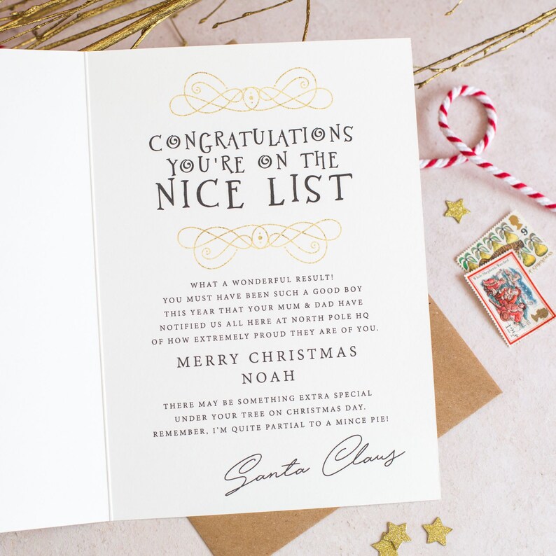 Santa Christmas Card Santa's Nice List Personalised - Etsy