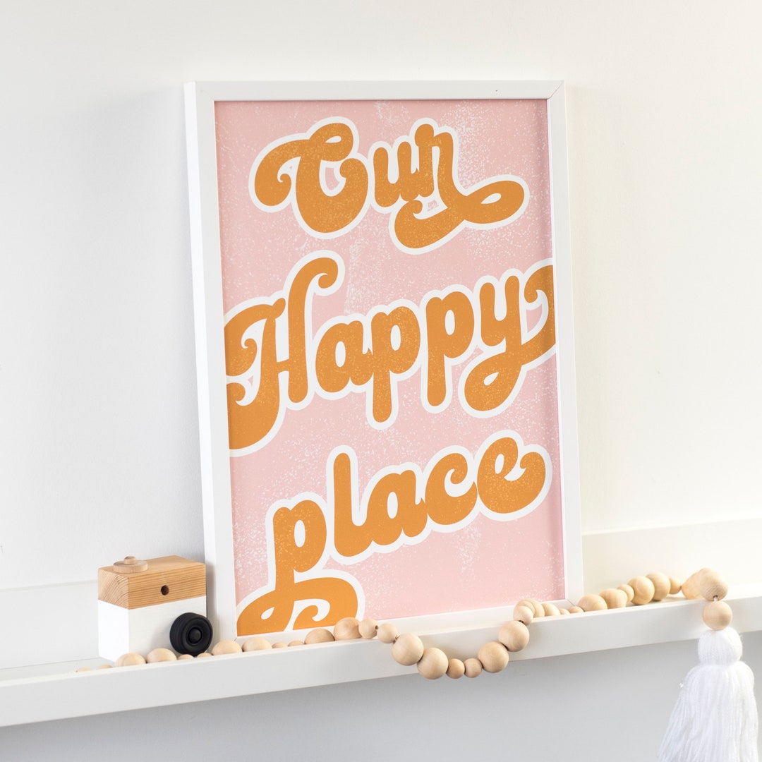Happy Wall Art, Colourful Wall Art, Retro Nursery Prints, Baby Shower ...