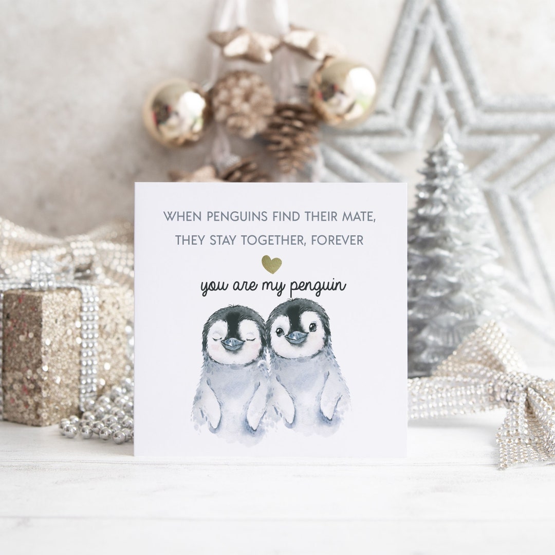 You're My Penguin Anniversary Card With Golden Heart, Greeting Card for ...