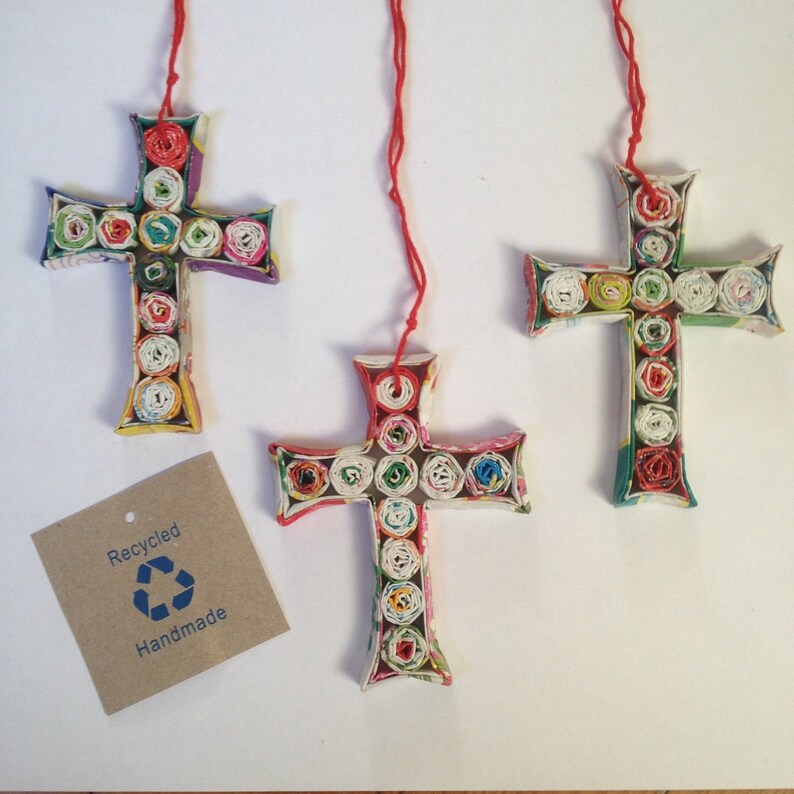 Quilled Paper 'cross' Ornament Handmade Recycled | Etsy