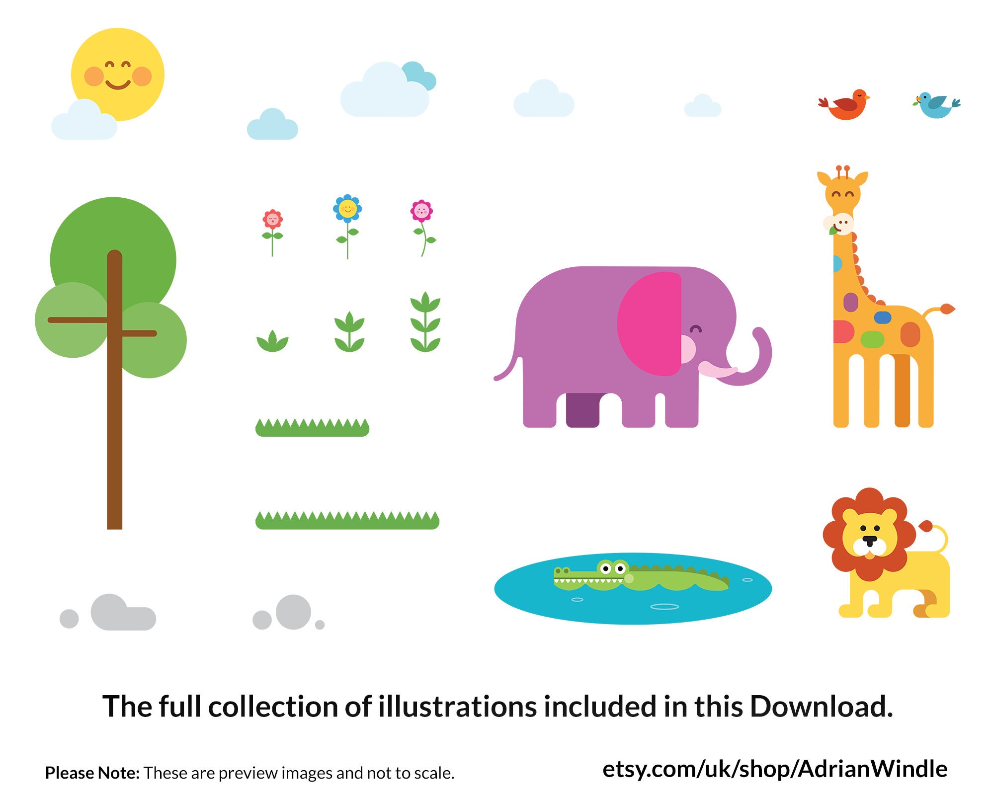 Childs Safari Theme Wall Decal Set INSTANT DOWNLOAD Digital Files ...