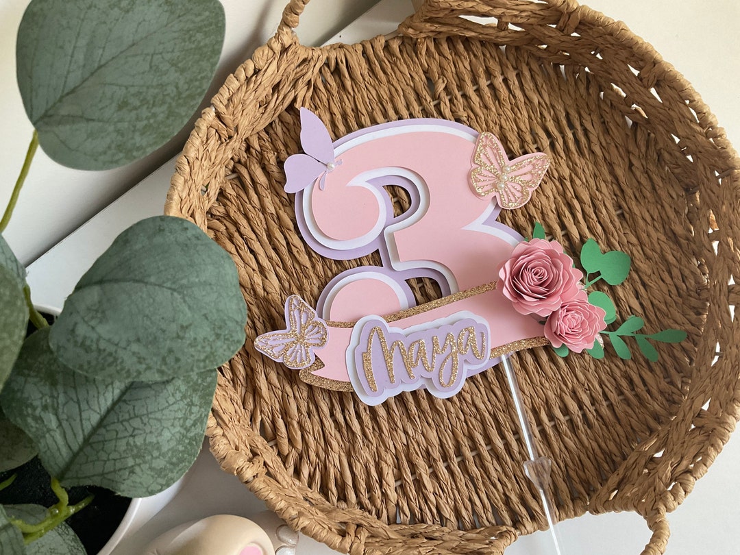 Personalized Age Number Birthday Topper With Name, 3D Flower Cake ...