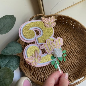 Personalized Age Number Birthday Topper, 3D Flower Cake Topper, 1st ...