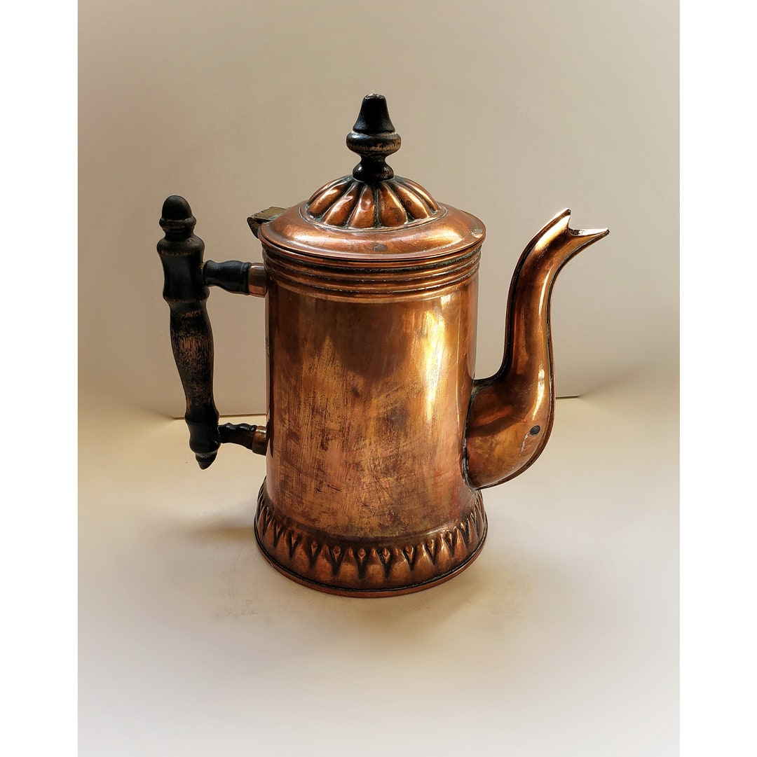 Antique Copper Coffee Pot With Spout, Lid and Wood Handle, 1900s, 1910s ...