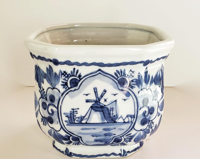 Unique Blue and White Ceramic Cachepot Planter - Etsy