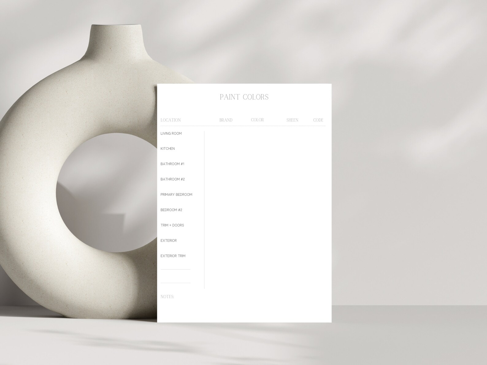 Home Paint Color Tracker PDF Instant Download; Track Interior and ...