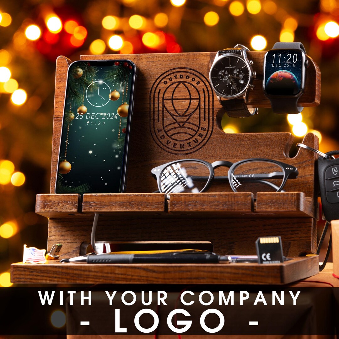 Personalized Christmas Gift With Company Logo, Cell Phone Stand, Nightstand Catch All, Christmas ...