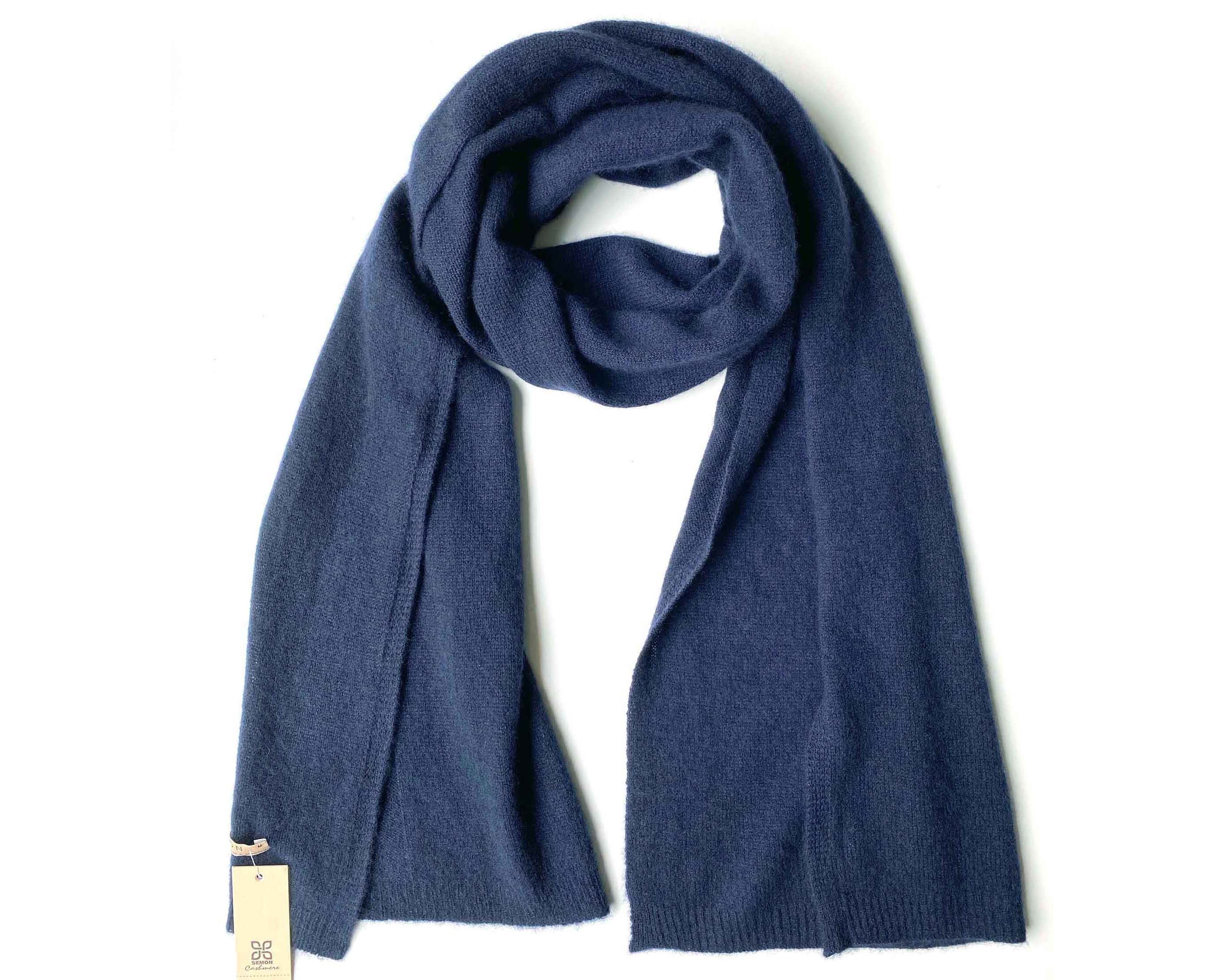 Pure Cashmere Scarf in Navy, Plain Knitted Scarves for Women & Men ...