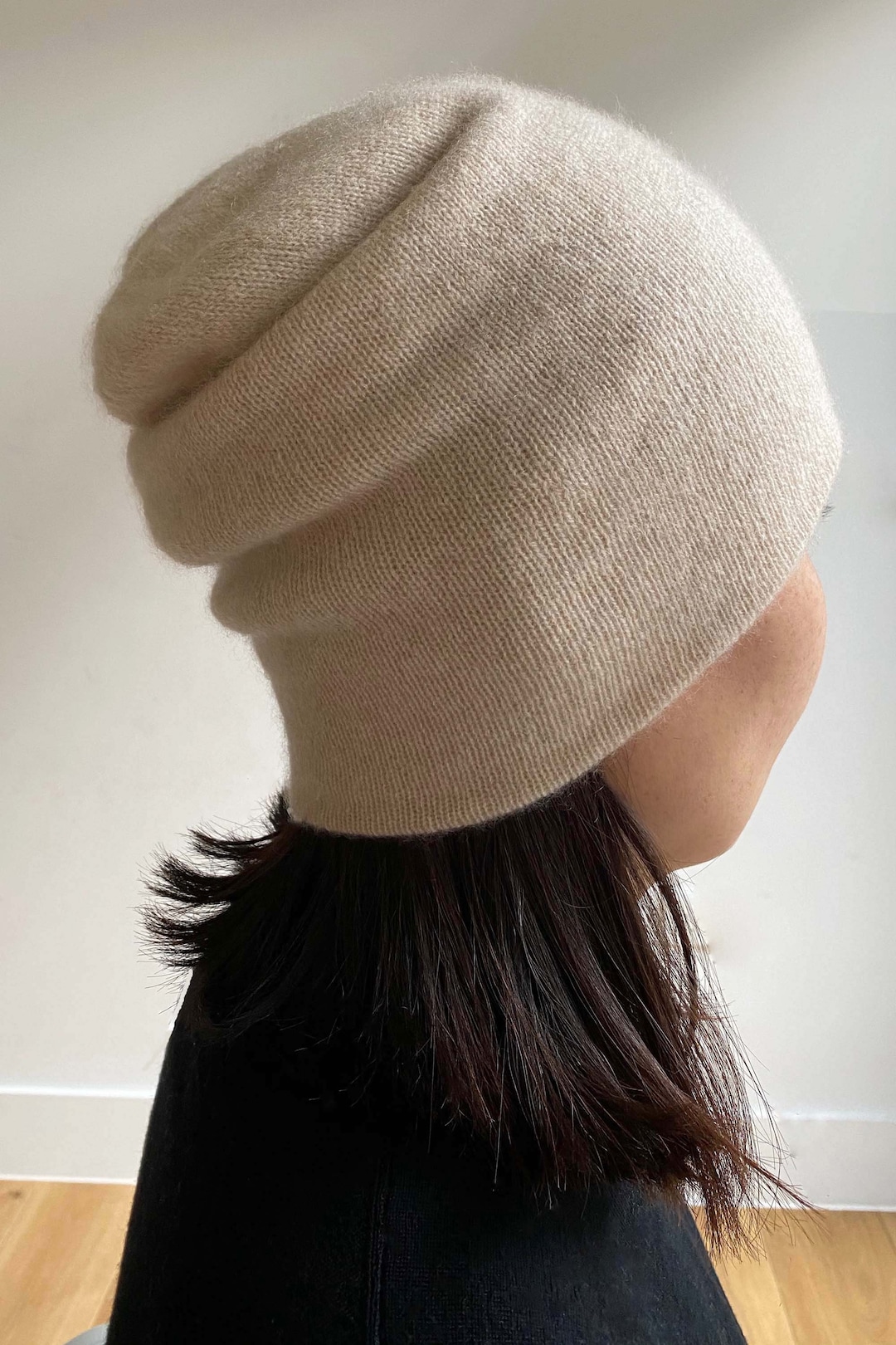 Cashmere Beanie in BEIGE, Knitted Slouchy Winter Hat for Men and Women ...