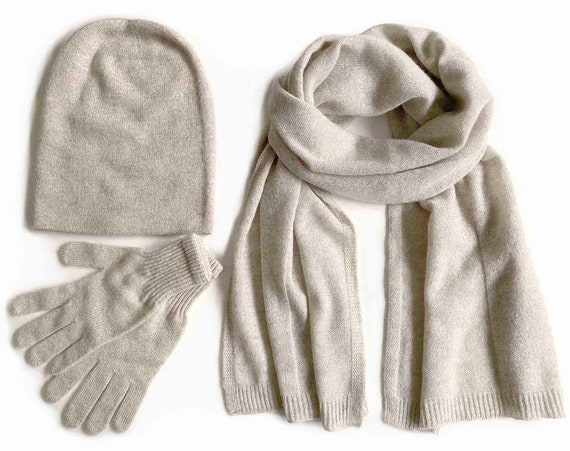 Knit Hat Scarf Gloves Set in Oat Cashmere Beanie Hat and Scarf for Women Winter Knitted Bundle Matching Set Ideal Christmas Gift Etsy UK