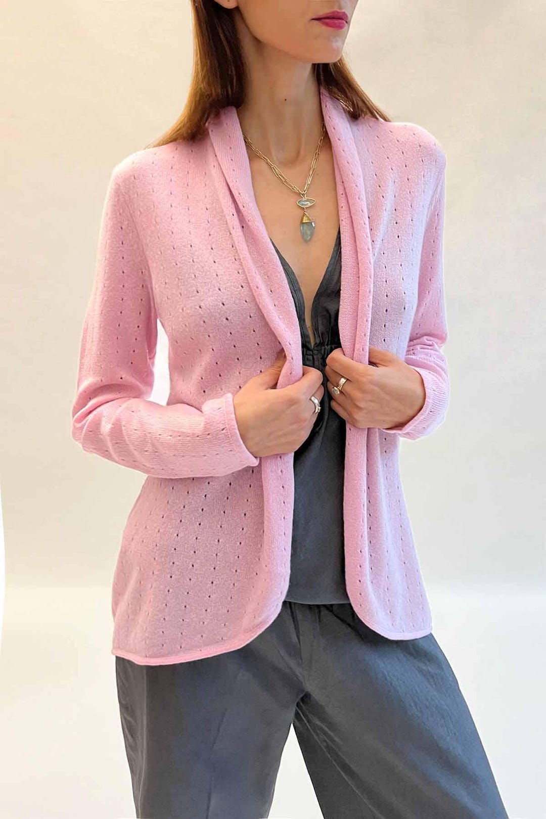 Cashmere Cardigan in Pale Pink, Lightweight Knitted Crochet Cashmere ...