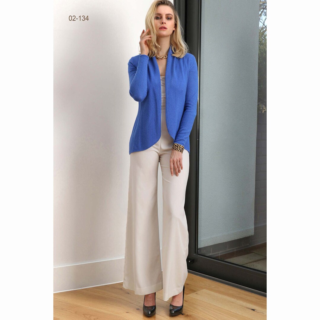 Cashmere Cardigan in Cornflower Blue, Lightweight Knitted Crochet ...