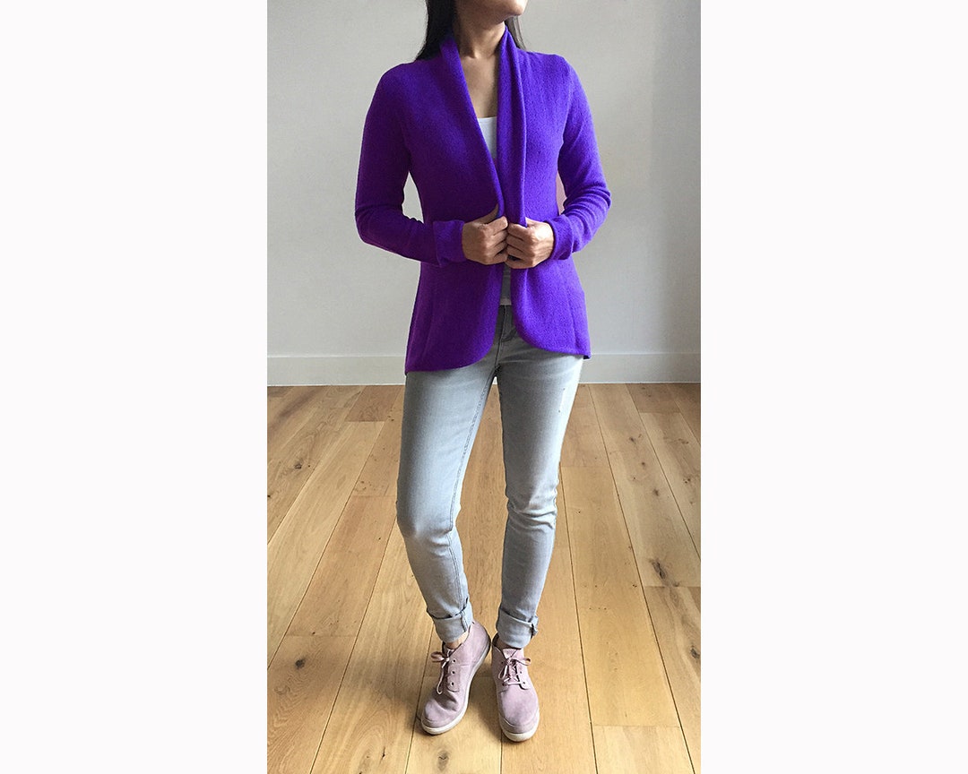 Cashmere Cardigan in Violet Purple, Lightweight Knitted Crochet ...
