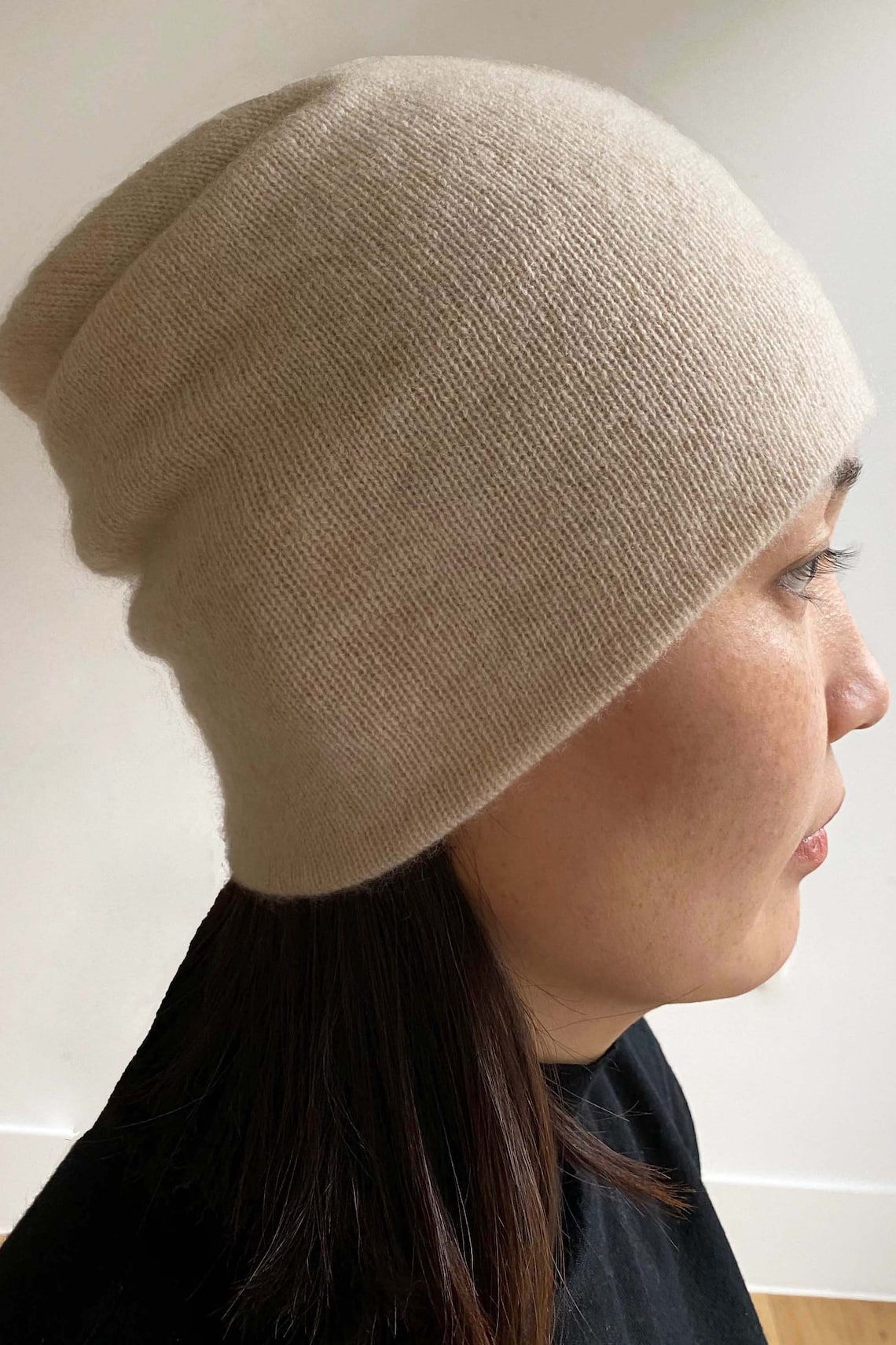 Cashmere Beanie in BEIGE, Knitted Slouchy Winter Hat for Men and Women ...
