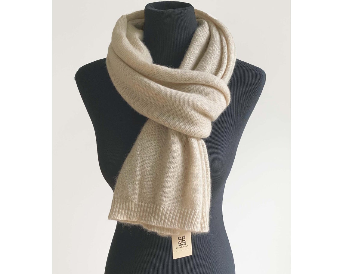 Pure Cashmere Scarf in Beige, Plain Knitted Scarves for Women & Men ...