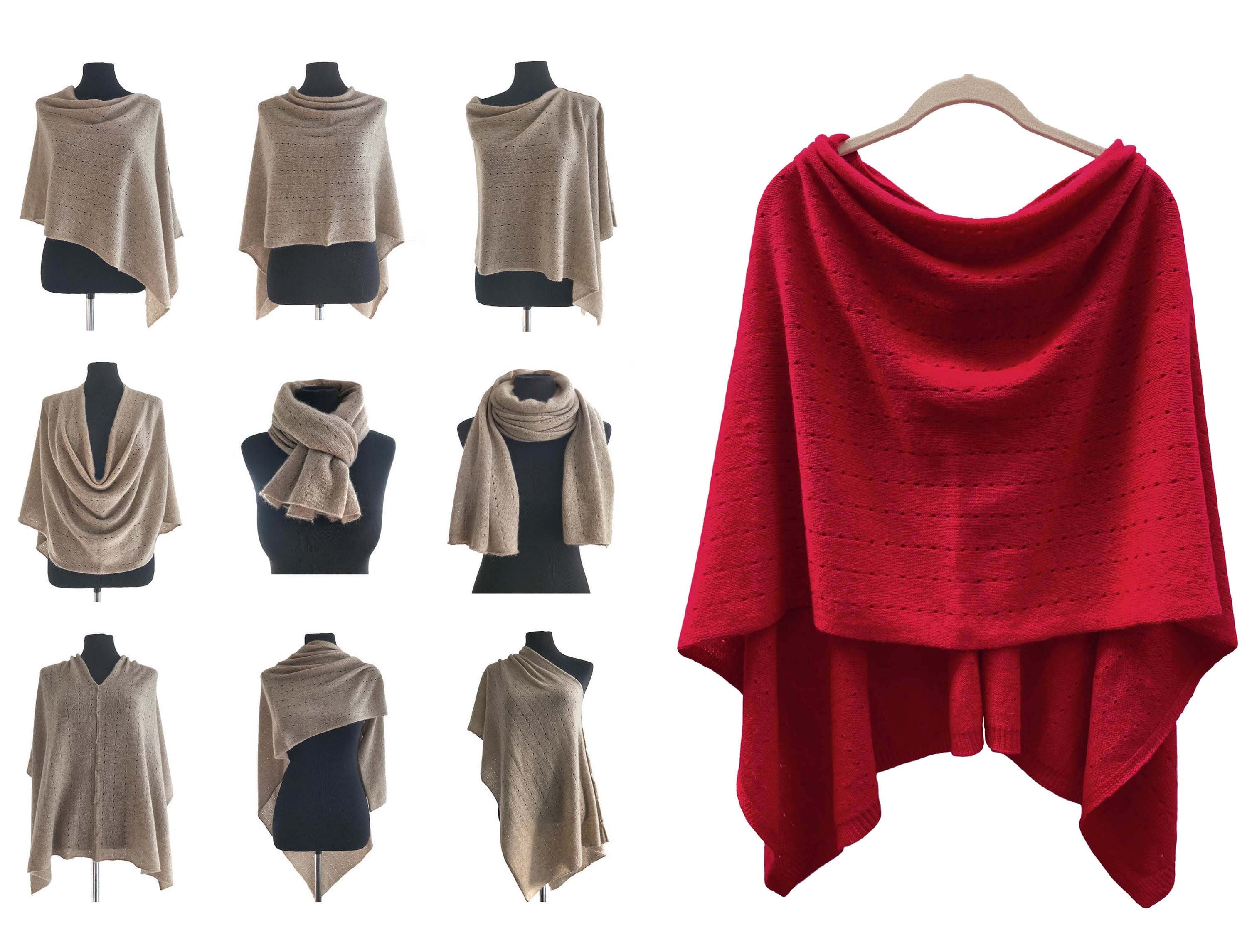 Deep red 100% Pure Cashmere Poncho Crochet Scarf Womens | Etsy