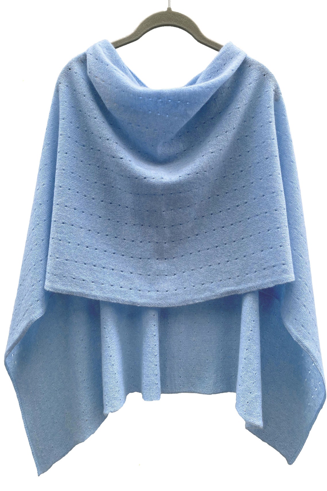 Powder Blue Cashmere Poncho Scarf Shawl Lightweight Lacy Multiwear Cape ...