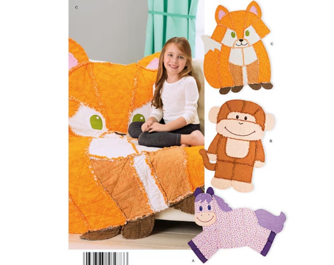 RAG QUILT Simplicity 8278 Fox Quilt Pattern Horse, Monkey Rag Quilt ...