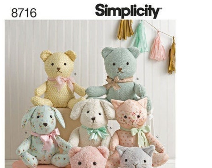 Simplicity K4392 | 4392 Sewing Pattern Stuffed Animals S8716 Plush ...