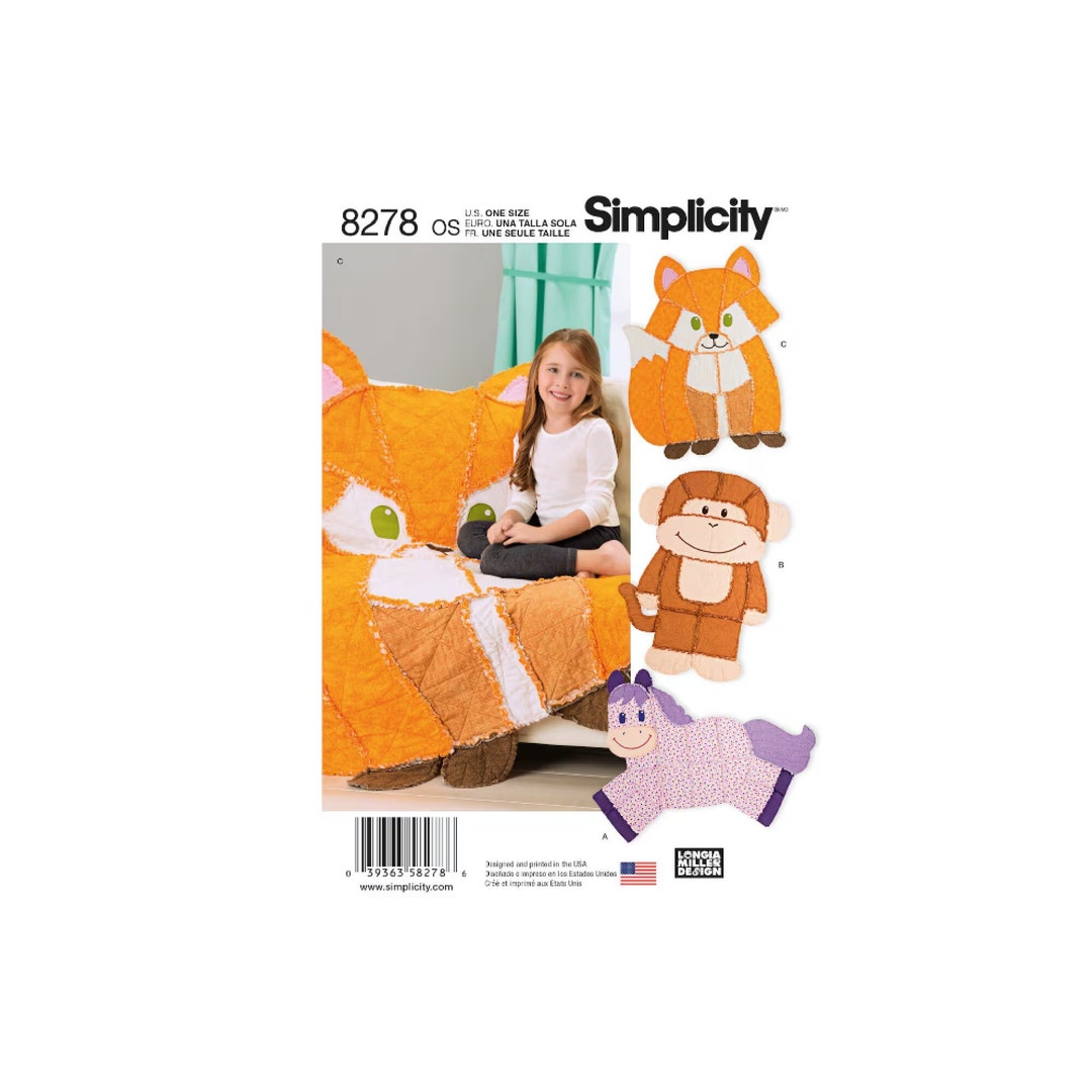 RAG QUILT Simplicity 8278 Fox Quilt Pattern Horse, Monkey Rag Quilt ...