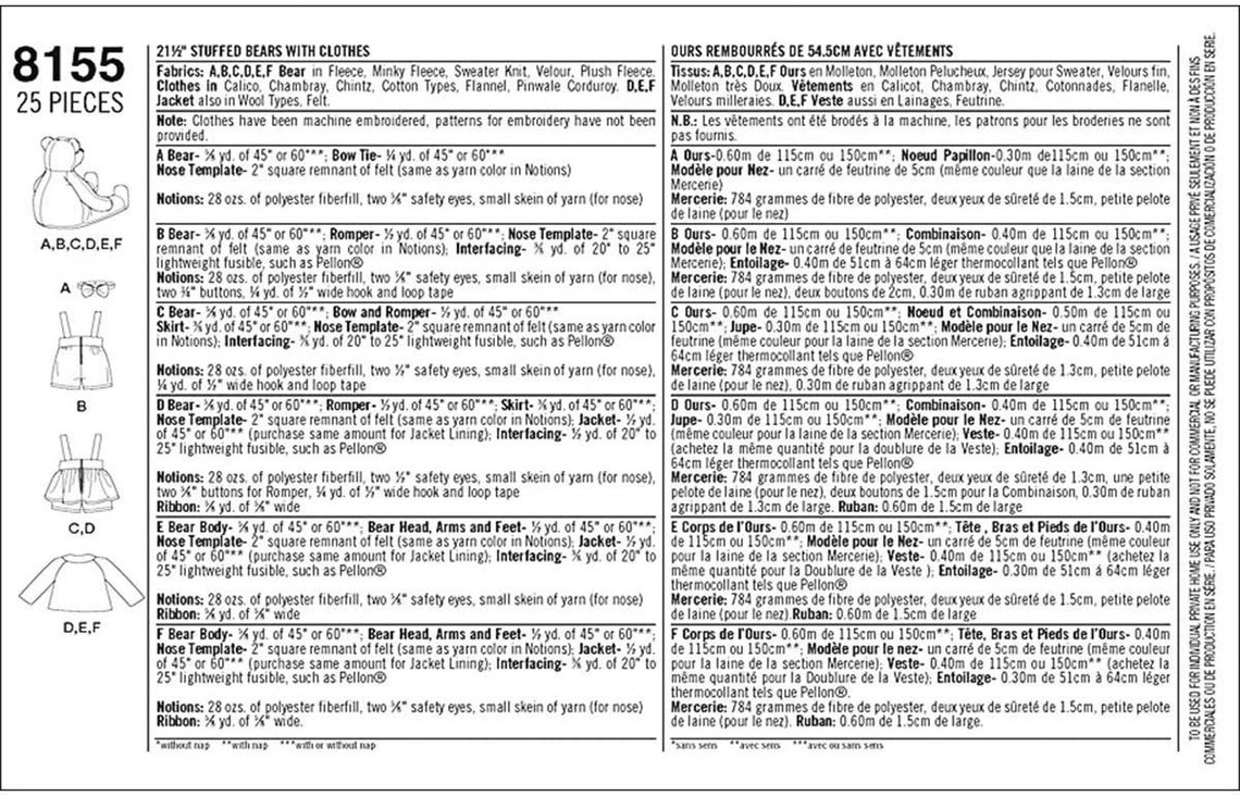 Simplicity Pattern 8155 Stuffed Bears With Clothes - Etsy