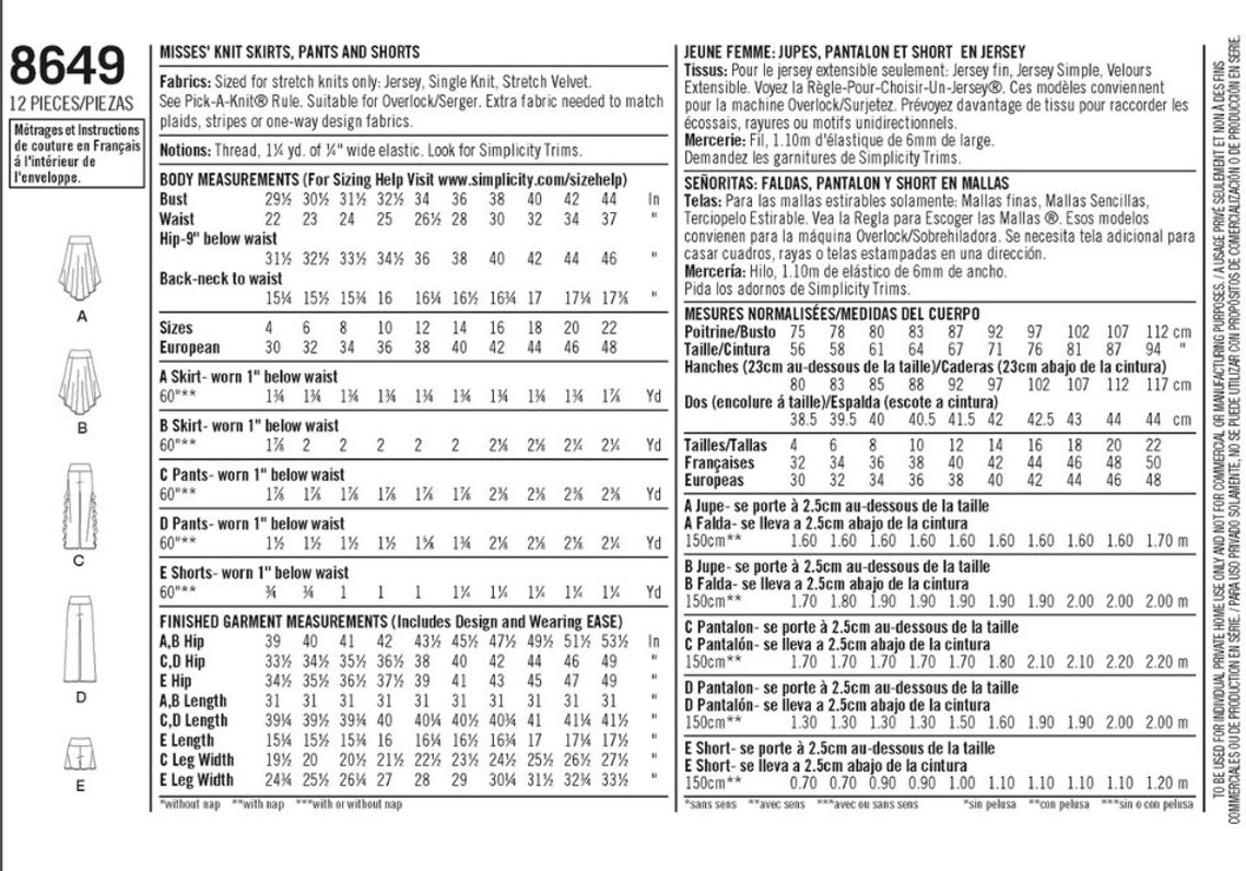 Simplicity D0961 8649 Sewing Pattern Misses' - Etsy
