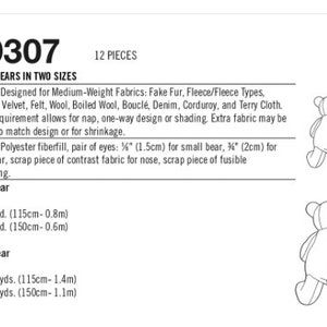 Simplicity Sewing Pattern S9307 R10831 Plush Bears in Two Sizes - Etsy