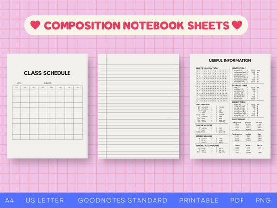 Composition Notebook Digital & Printable Interior Sheets - Etsy