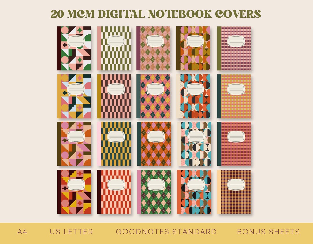 20 Composition Notebook Covers For Goodnotes Mcm retro vintage Pattern