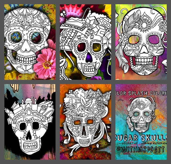 5 Sugar Skull Day of the Dead Original Art Coloring Book Pages - Etsy