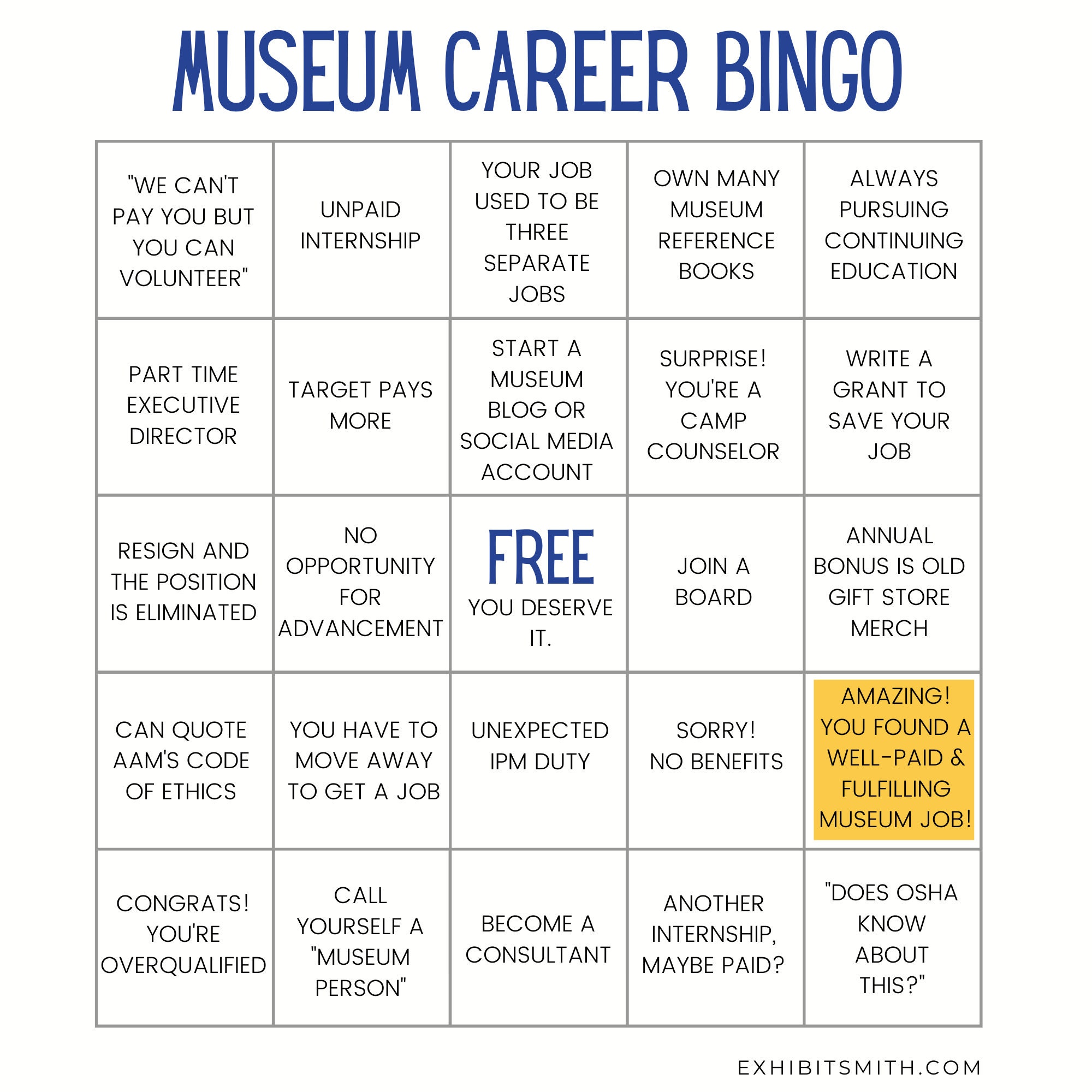 Museum Career Bingo Sticker - Etsy