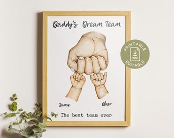 Editable Father's Day Fist Bump Printable Gift Dad Team Print ...