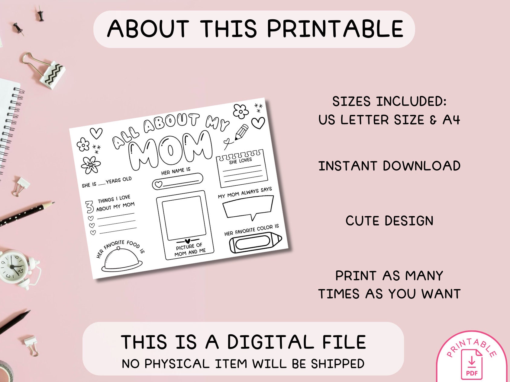 All About My Mom, Mother's Day Interview, Mother's Day Printable ...