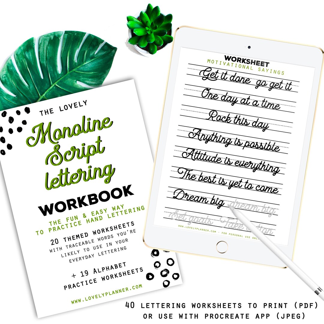 40 Lettering Practice Worksheets Monoline Script Lettering for ...