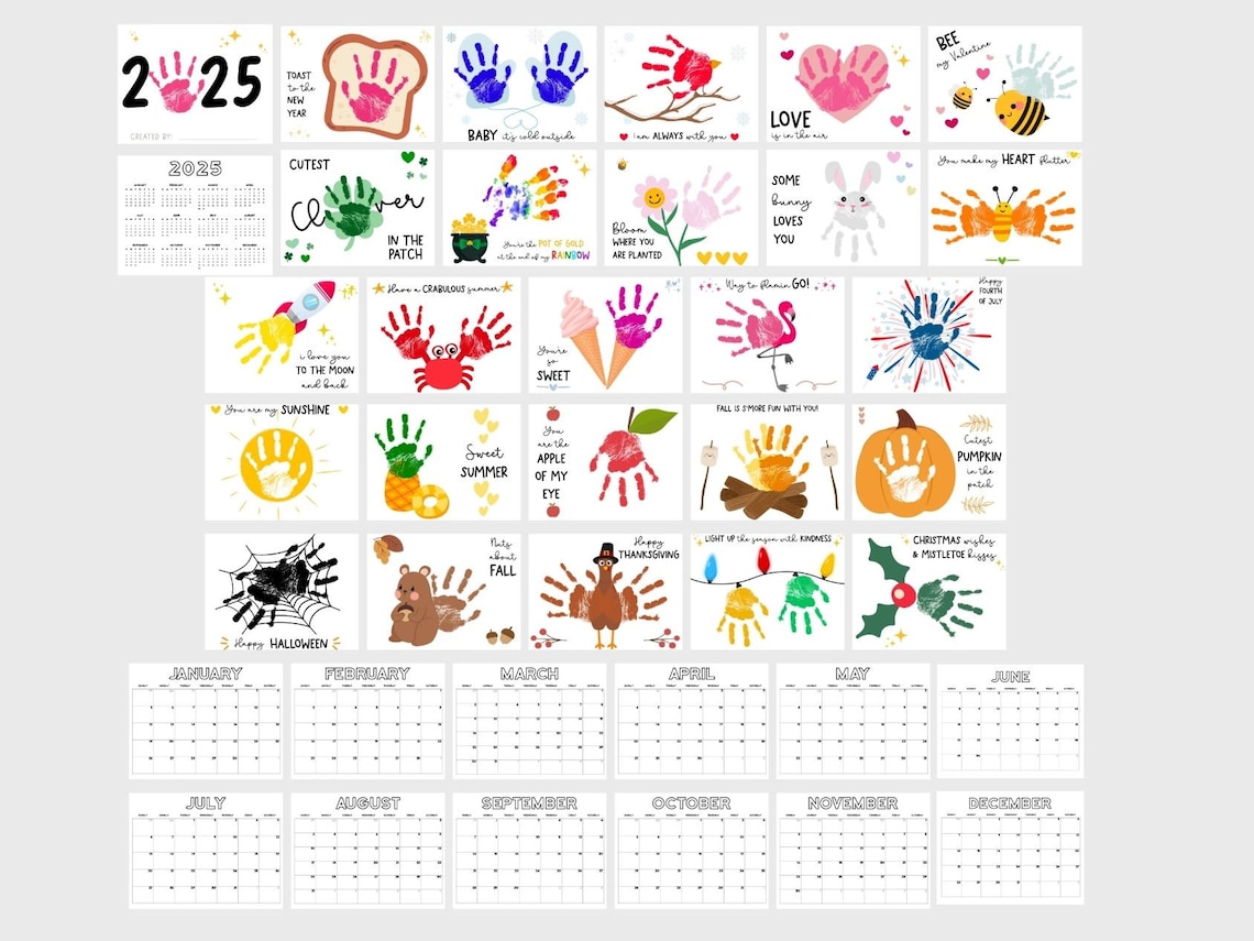 Handprint Calendar 2025 Landscape, Printable Handprint Craft Bundle ...